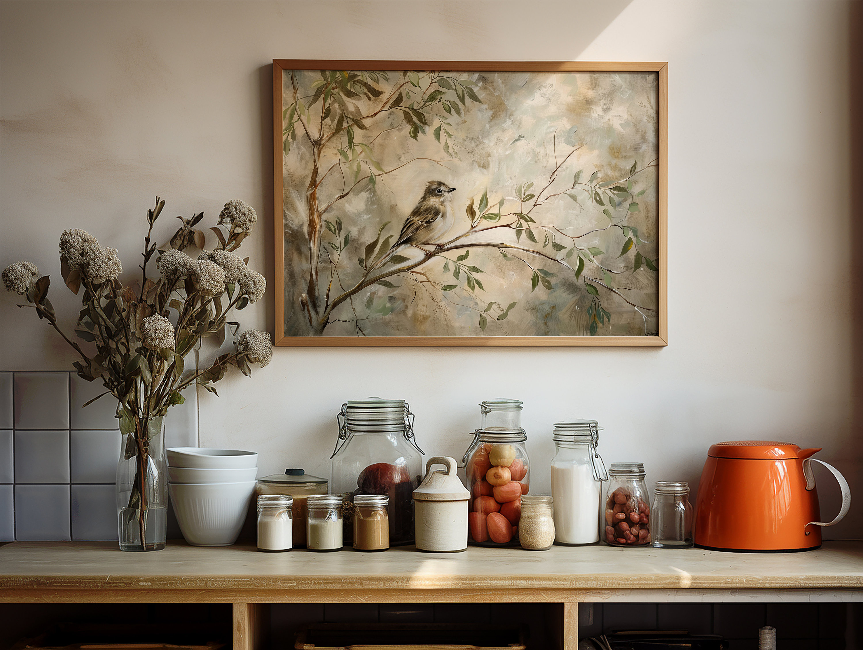 Vintage Spring Bird Wall Art, Rustic Summer Trees Digital Print ...