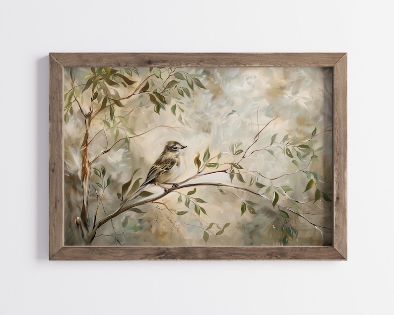 Vintage Spring Bird Wall Art, Rustic Summer Trees Digital Print ...