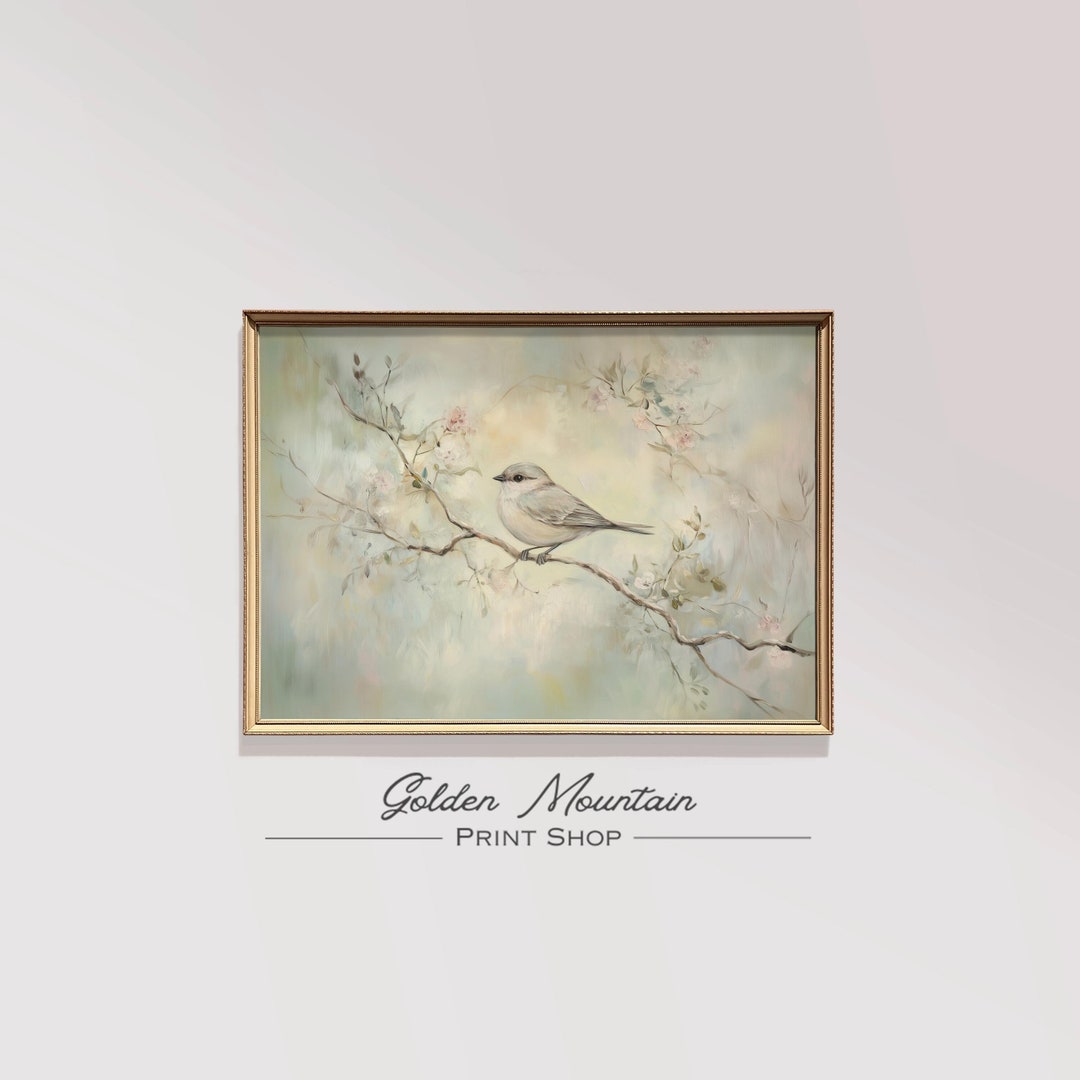 Antique Spring Bird Oil Painting, Vintage Bird Wall Art, Printable ...