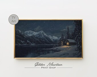 Cabin Art Christmas Frame TV Art Christmas Forest Wall Art Landscape ...