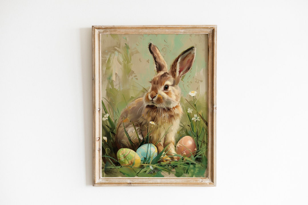 Easter Bunny Printable Wall Art, Cottagecore Rabbit Easter Eggs Digital ...