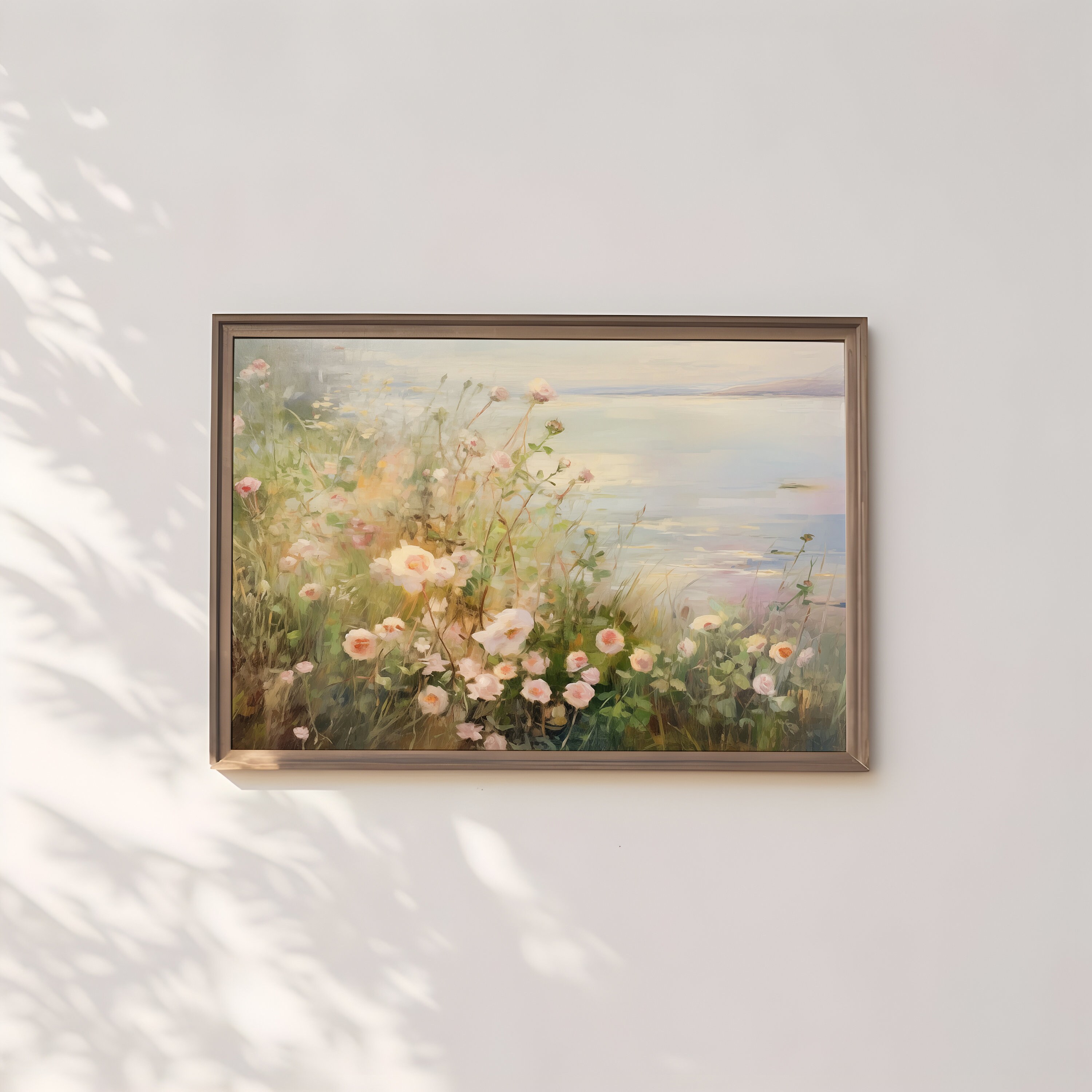 Spring Floral Sea Wall Art, Cottagecore Coastal Printable Wildflower ...