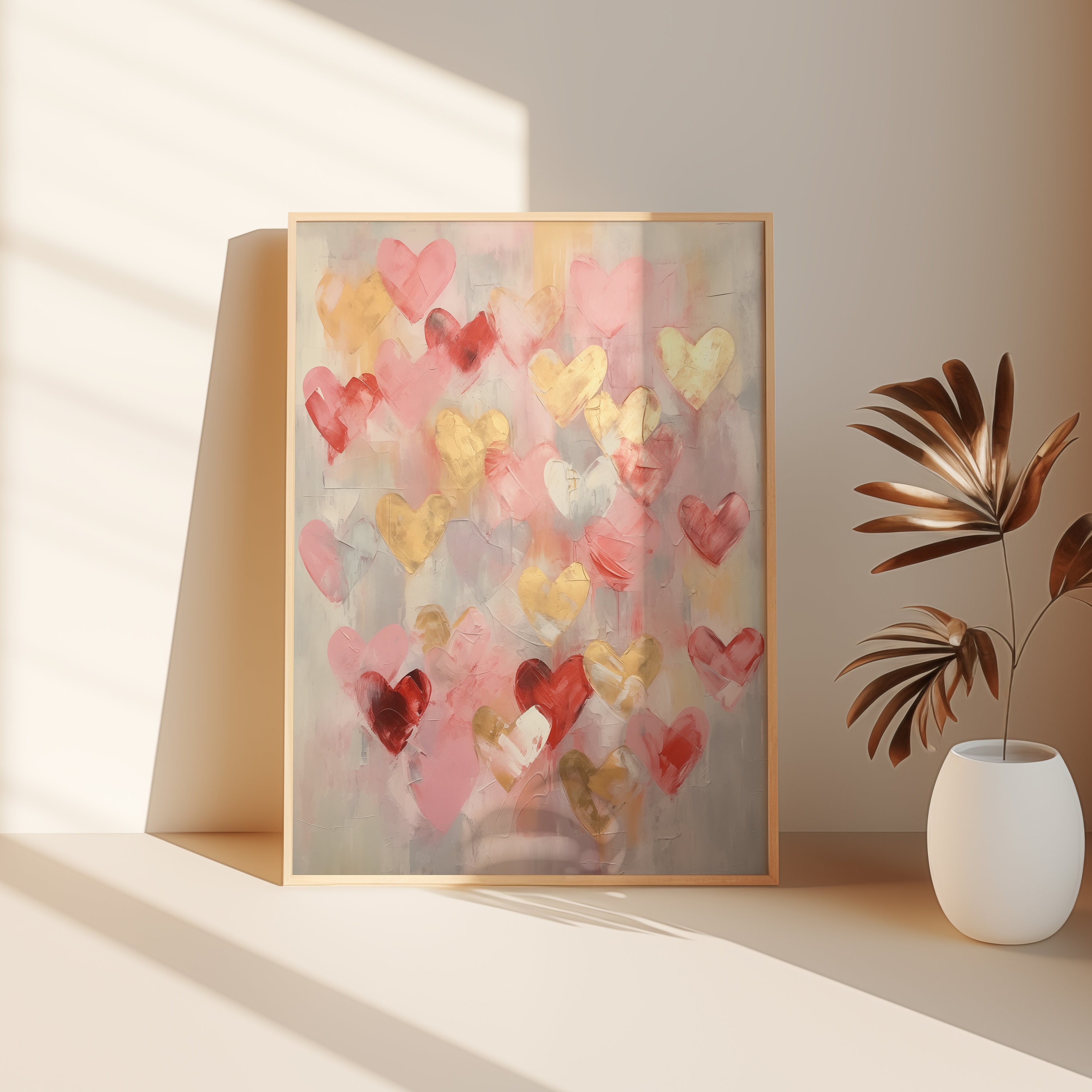 Valentines Day Red Pink and Gold Heart Print, Valentines Digital Print ...