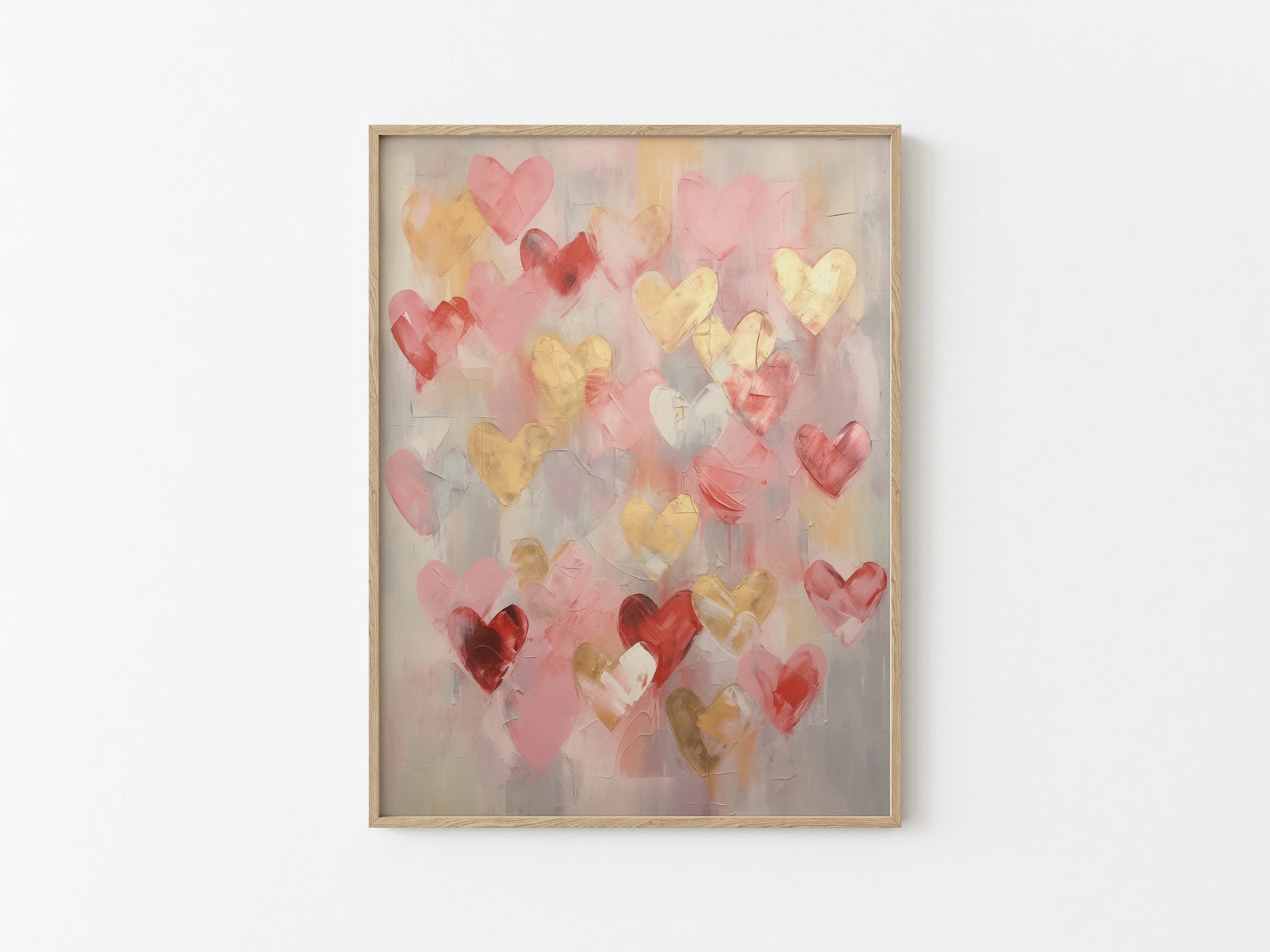 Valentines Day Red Pink and Gold Heart Print, Valentines Digital Print ...