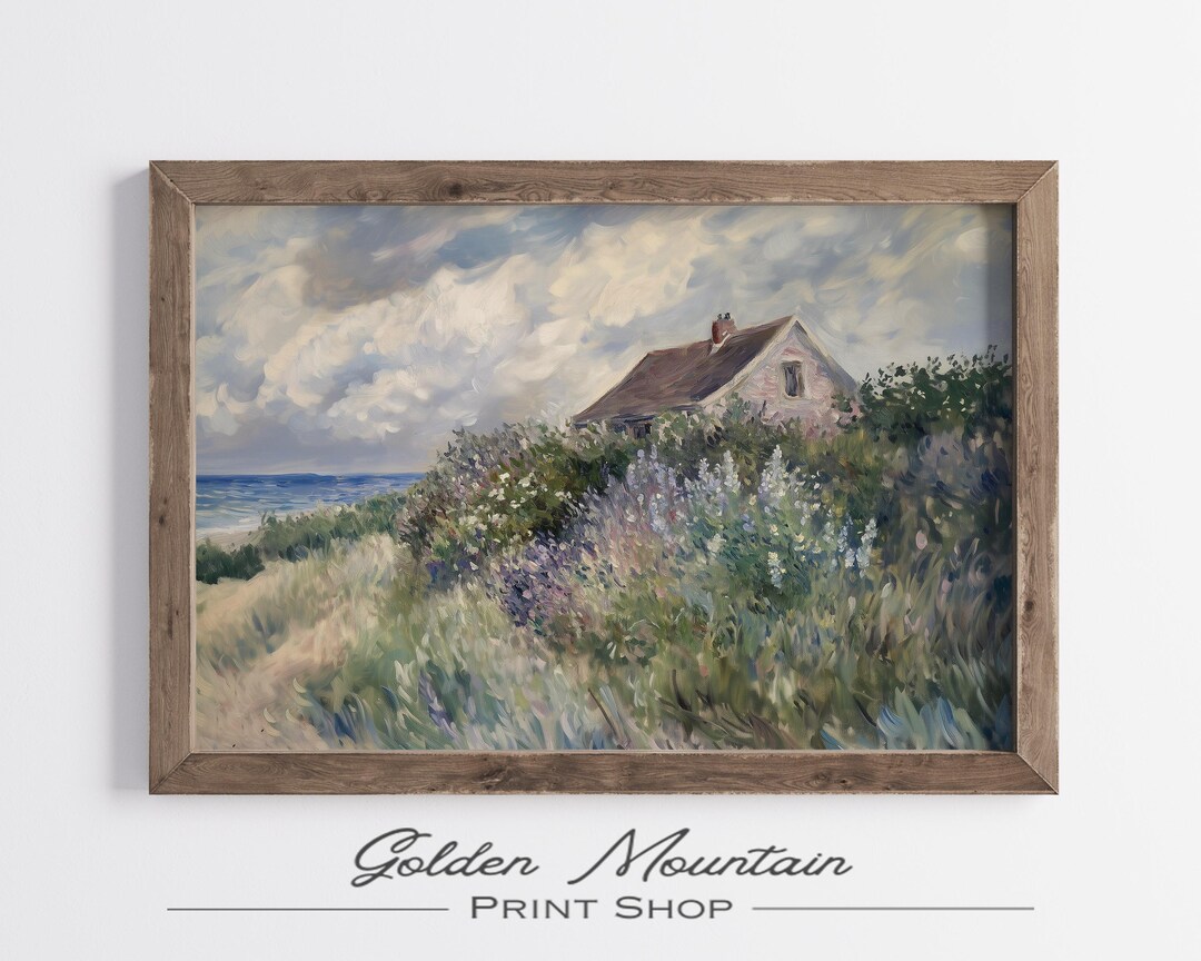 Printable Purple Flower Coastal Garden Painting, Floral Spring Digital ...