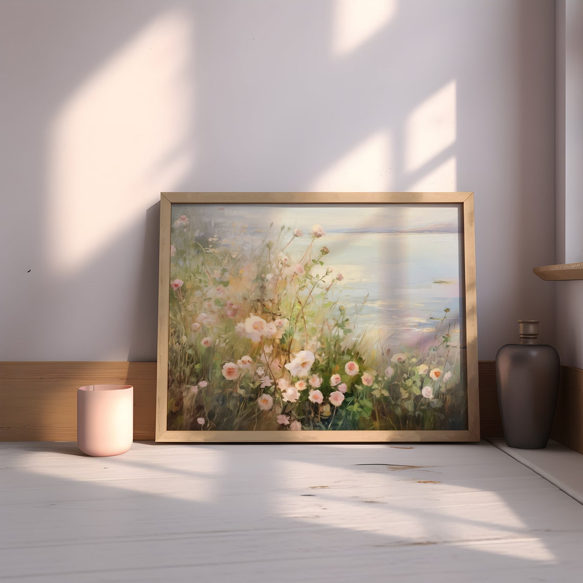 Spring Floral Sea Wall Art, Cottagecore Coastal Printable Wildflower ...