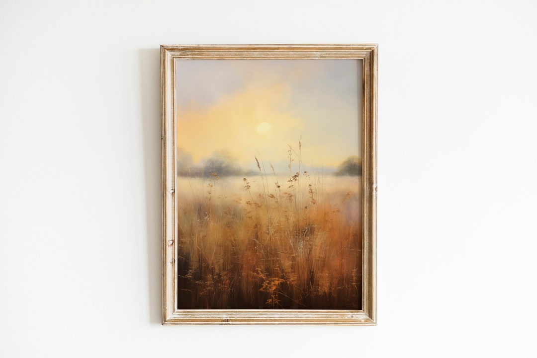 Fall Flower Field Sunrise Printable, Spring Landscape Oil Painting ...