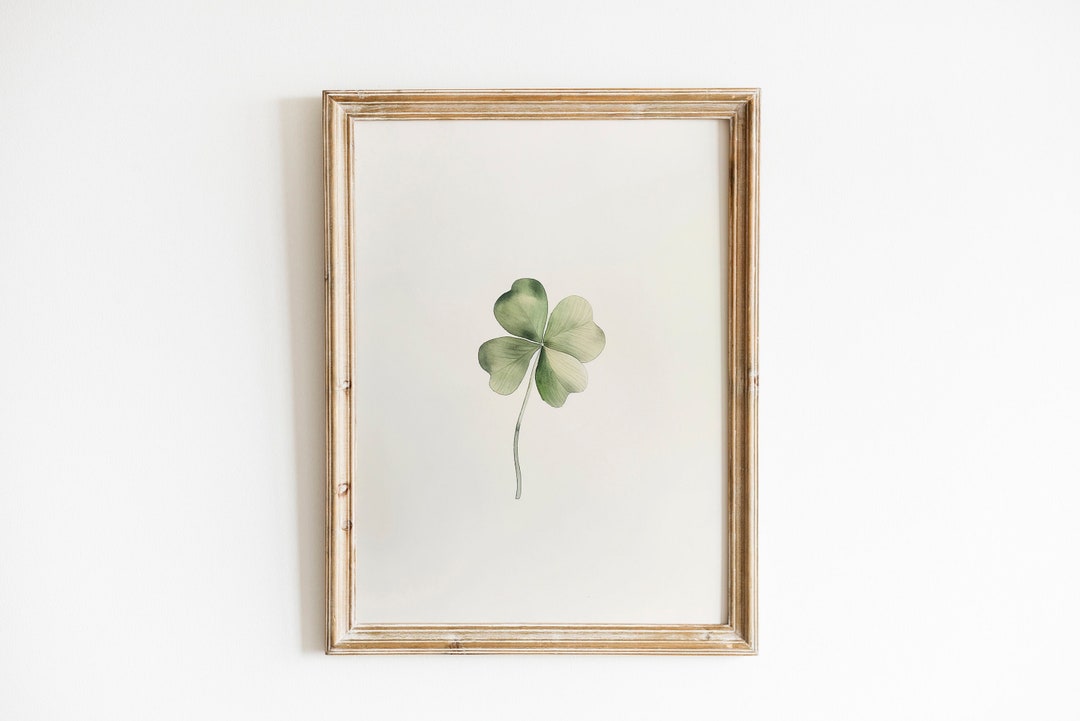 Minimalist Four Leaf Clover Digital Print, St. Patrick's Day Watercolor ...