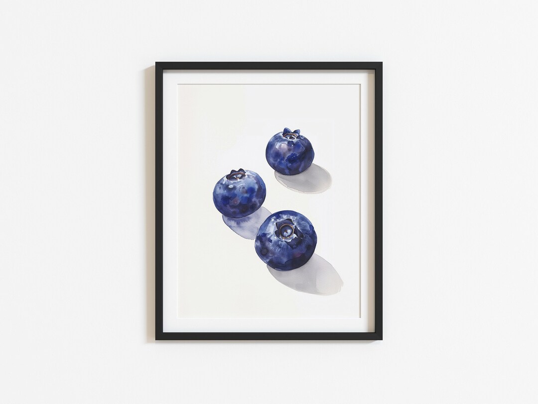 Blueberry Printable Kitchen Wall Art Watercolor Summer Digital Print ...