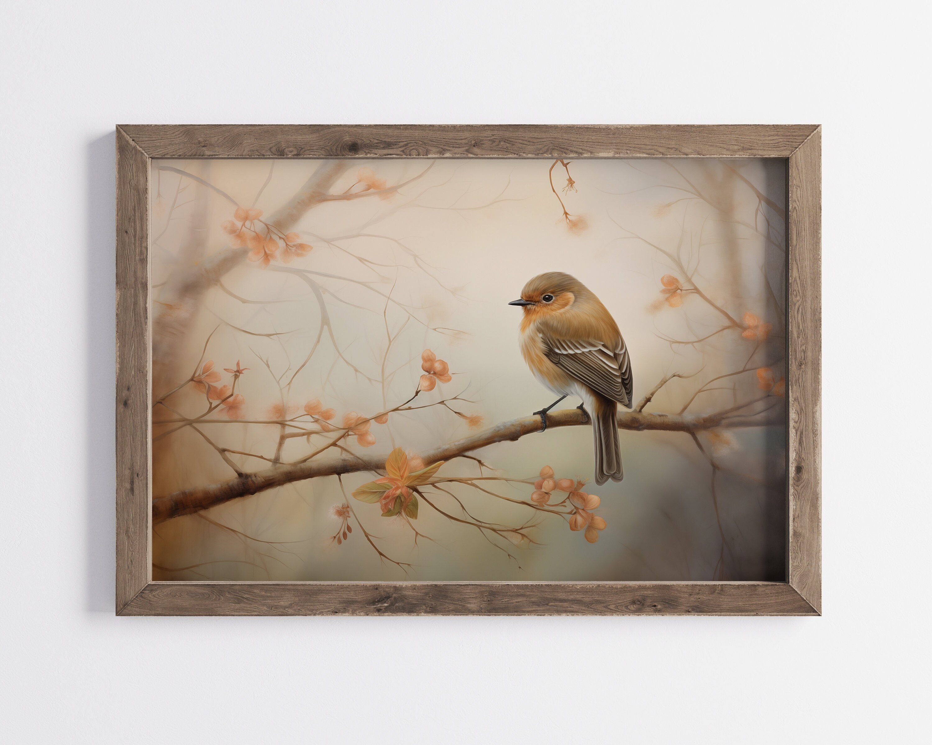 Rustic Fall Bird Trees Art, Vintage Autumn Bird Wall Art Digital Print ...