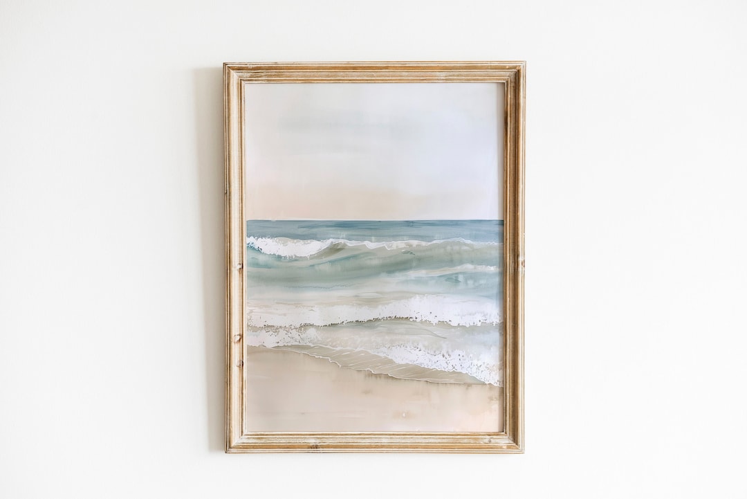 Vintage Neutral Beach Painting Soft Coastal Summer Landscape Rustic ...
