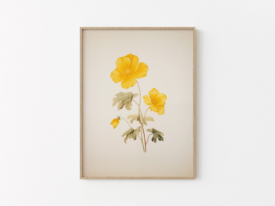 Yellow Floral Wall Art, Spring Flower Printable, Vintage Style ...