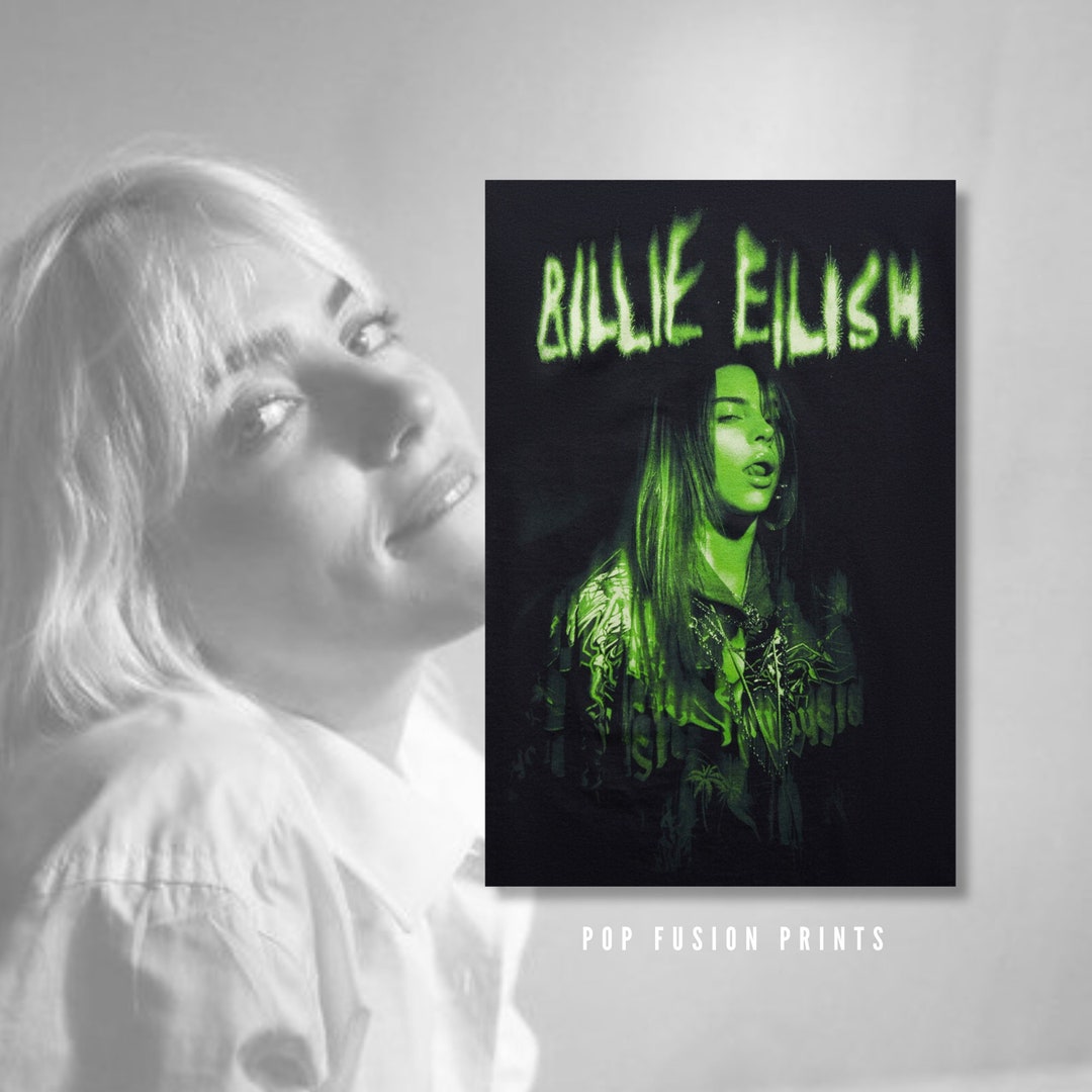 Billie Eilish Poster, Black and Green Wall Art Portrait, Modern Home ...