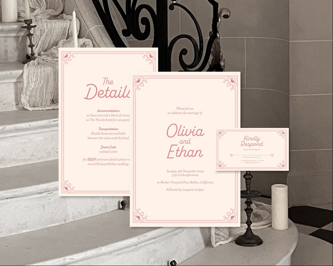 Custom Designed Full Wedding Invitation Suite, Printable Invitation ...