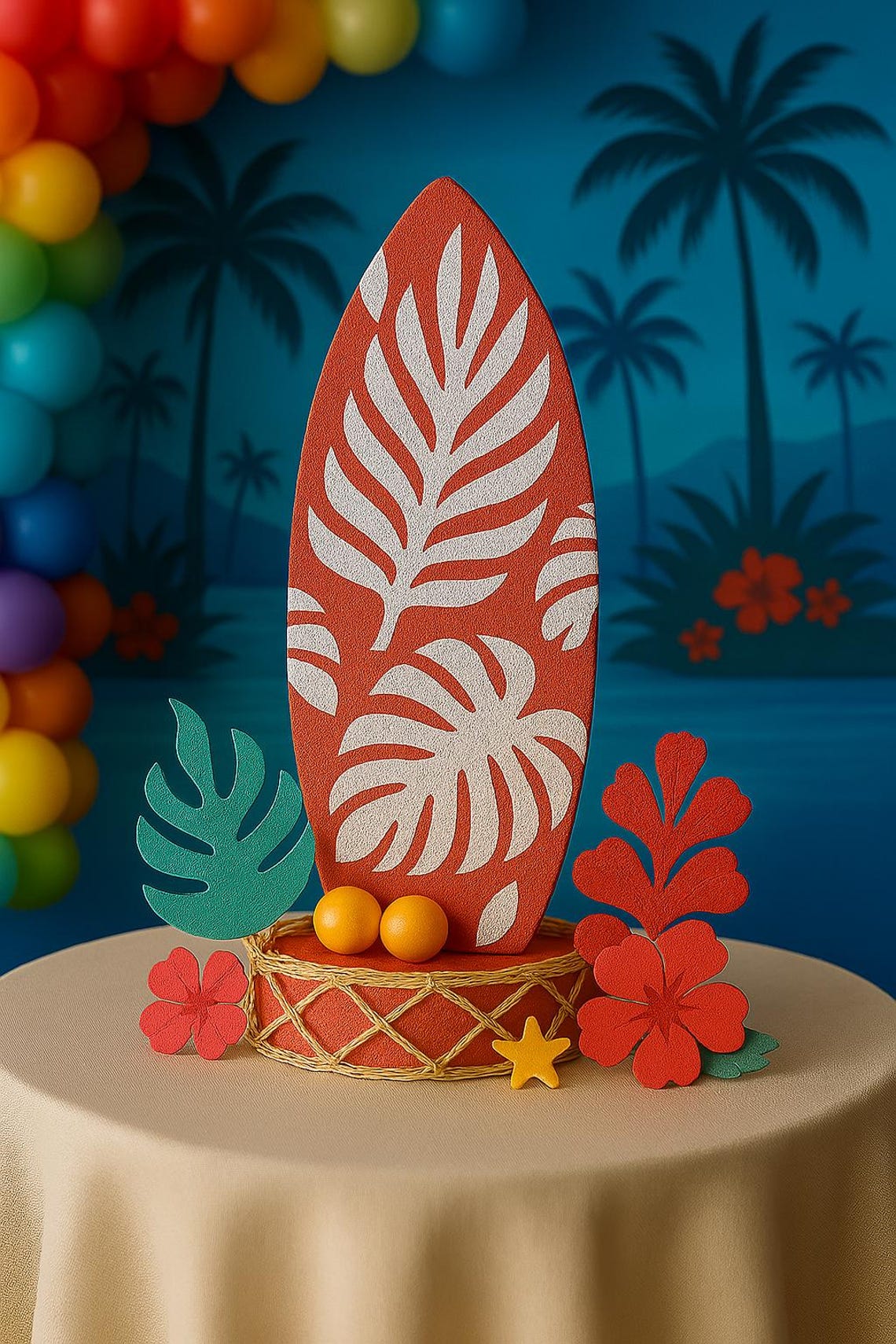 Surfboard Table Centerpiece| Tropical Party and Luau Table| 16” Tall ...