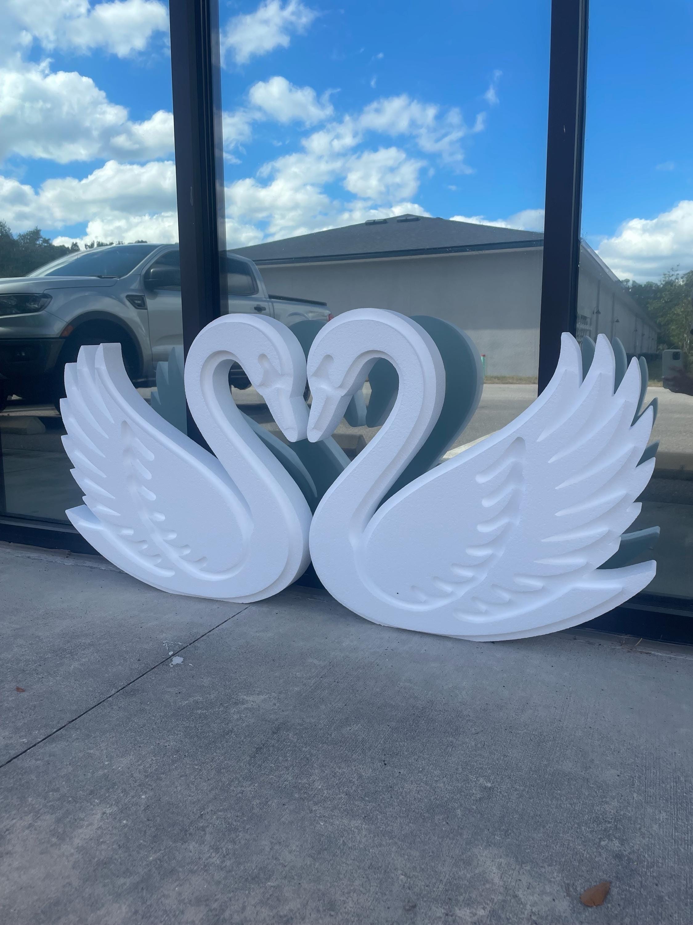 Foam Swan Wedding Decor, Heart Shaped Swan Pair, Indoor Table Figurines ...