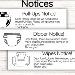 Childcare Diaper, Wipes, and Pull-up Notices for Your Classroom - Note ...