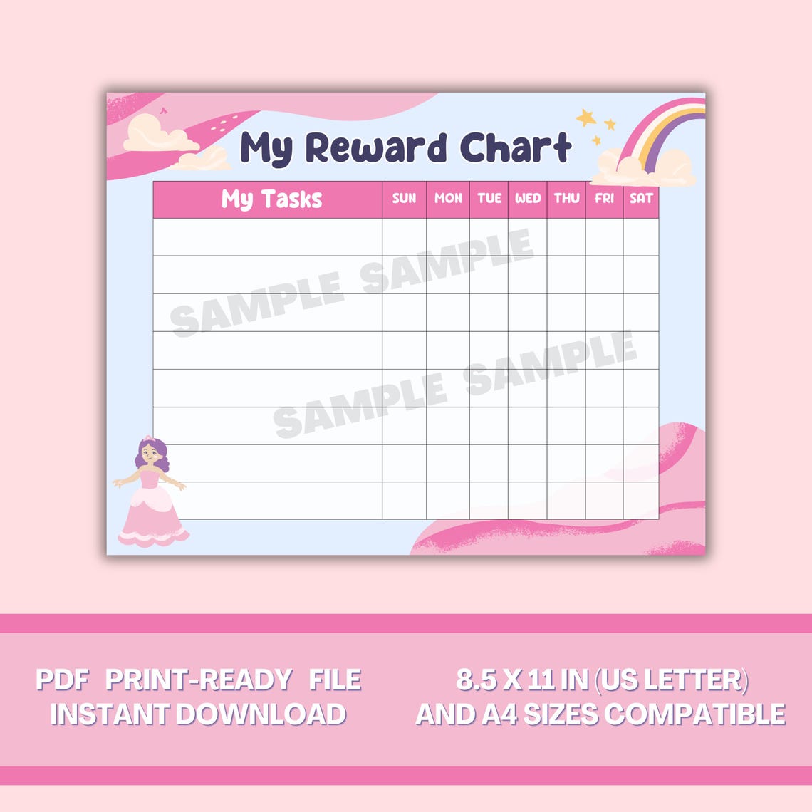 Princess Reward Chart PDF Printable File - Preschool, Kindergarten ...