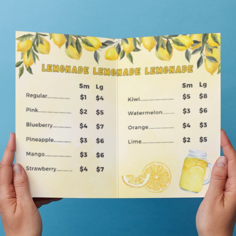 Lemonade Stand Menu for Dramatic / Pretend Play Area for Preschool ...