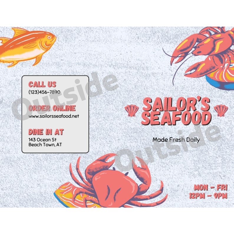 Sailor's Seafood Menu for Dramatic Pretend Play Area ; Preschool ...
