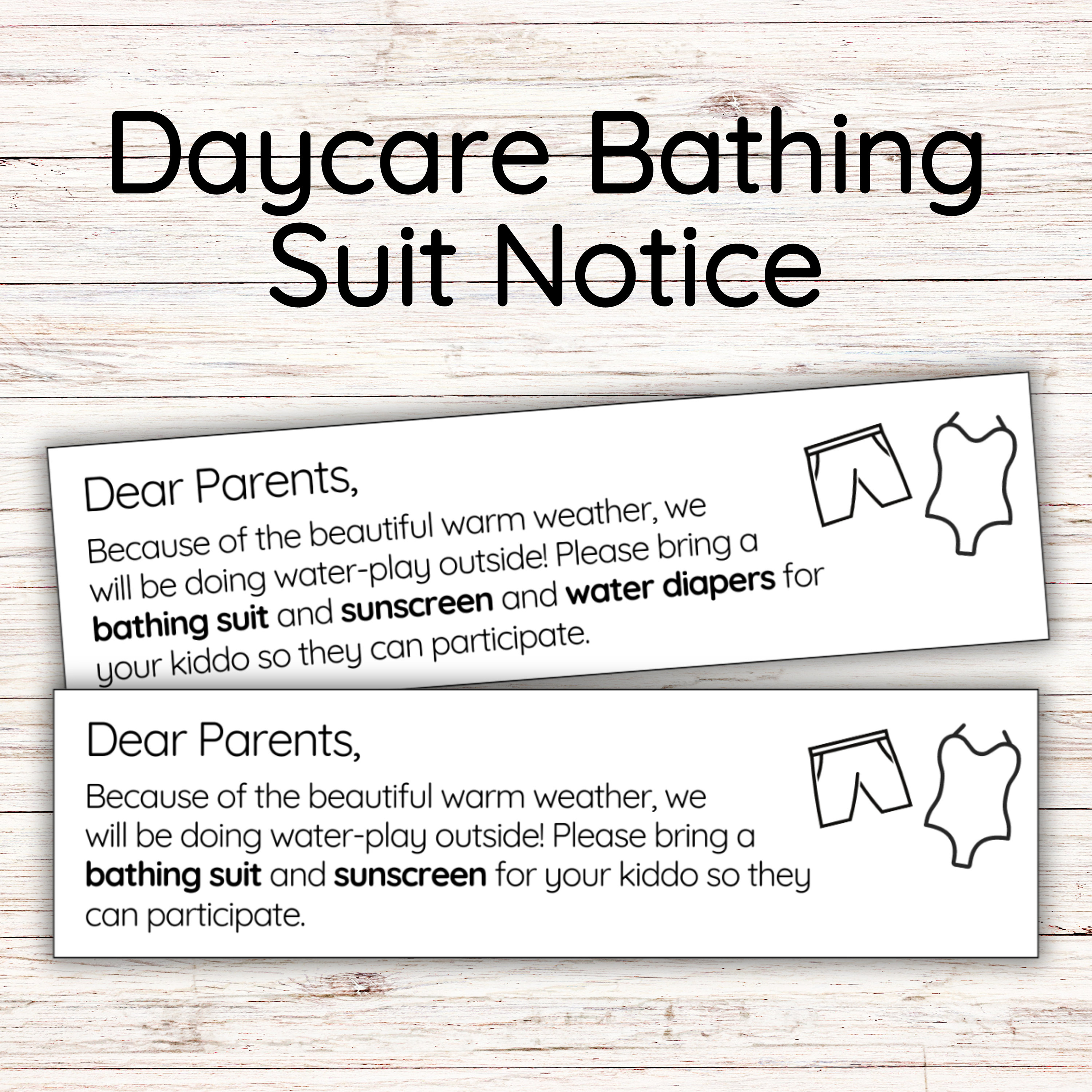 Childcare Bathing Suit Notices for Your Classroom - Note to Parents ...