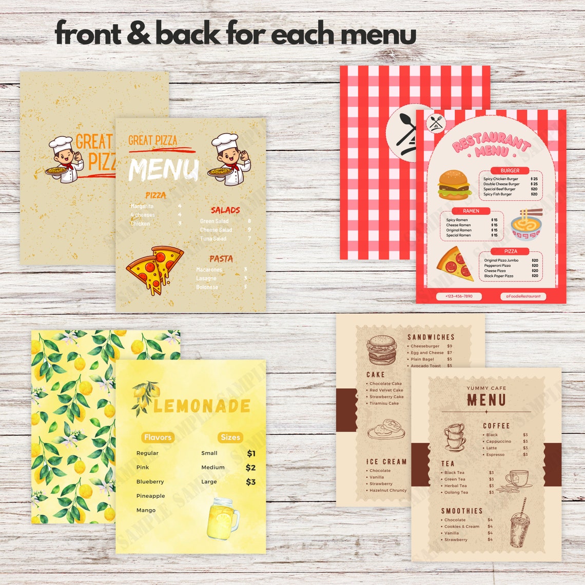 6 Menu BUNDLE for Dramatic Play Area - PDF Printable File - Etsy
