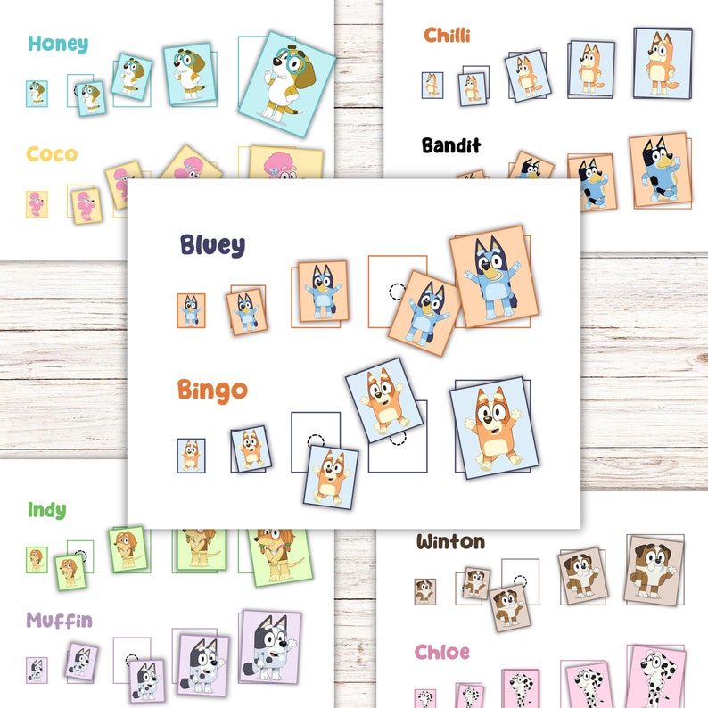 10 Bluey Characters Size Sorting Activities - Perfect for Busy Book for ...