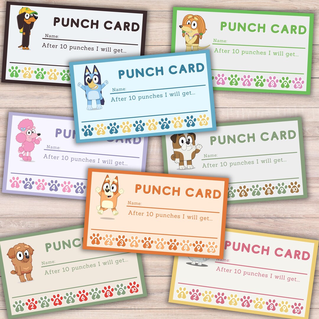 Bluey Punch Cards - Reward System for Kids; PDF Printable File Instant ...