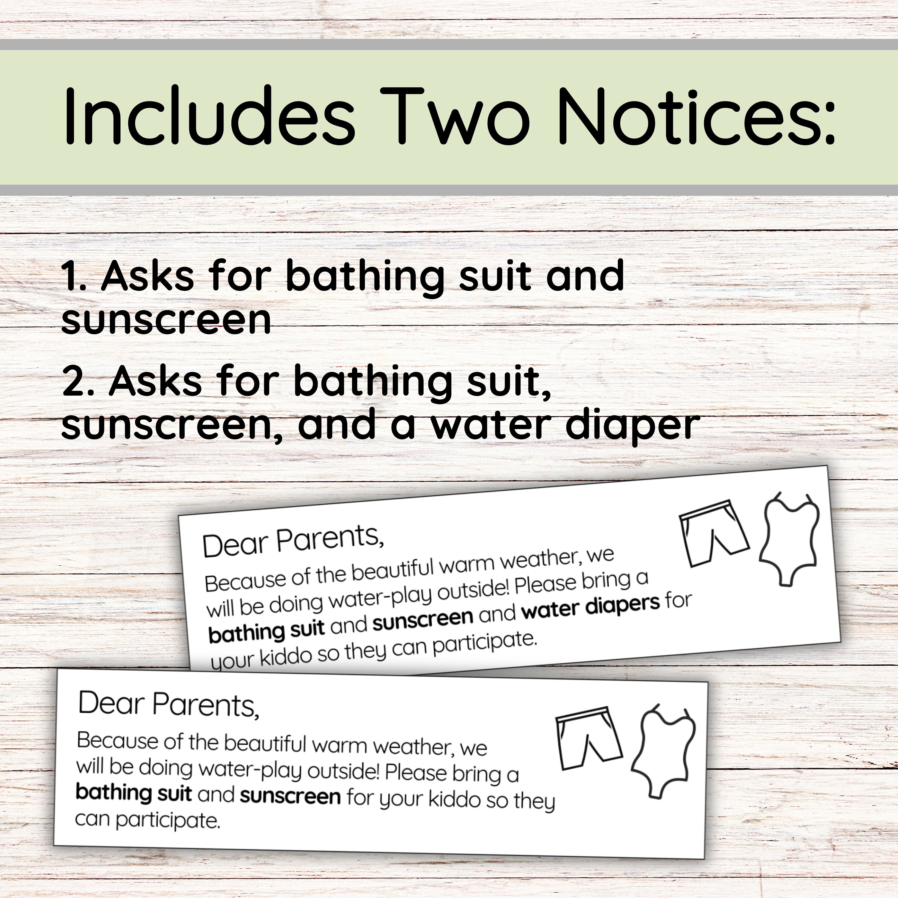 Childcare Bathing Suit Notices for Your Classroom - Note to Parents ...