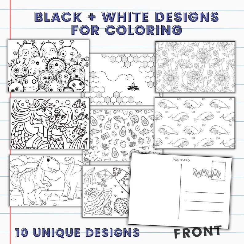Color-in Postcards & Blank Cards - PDF Printable Files, Instant ...