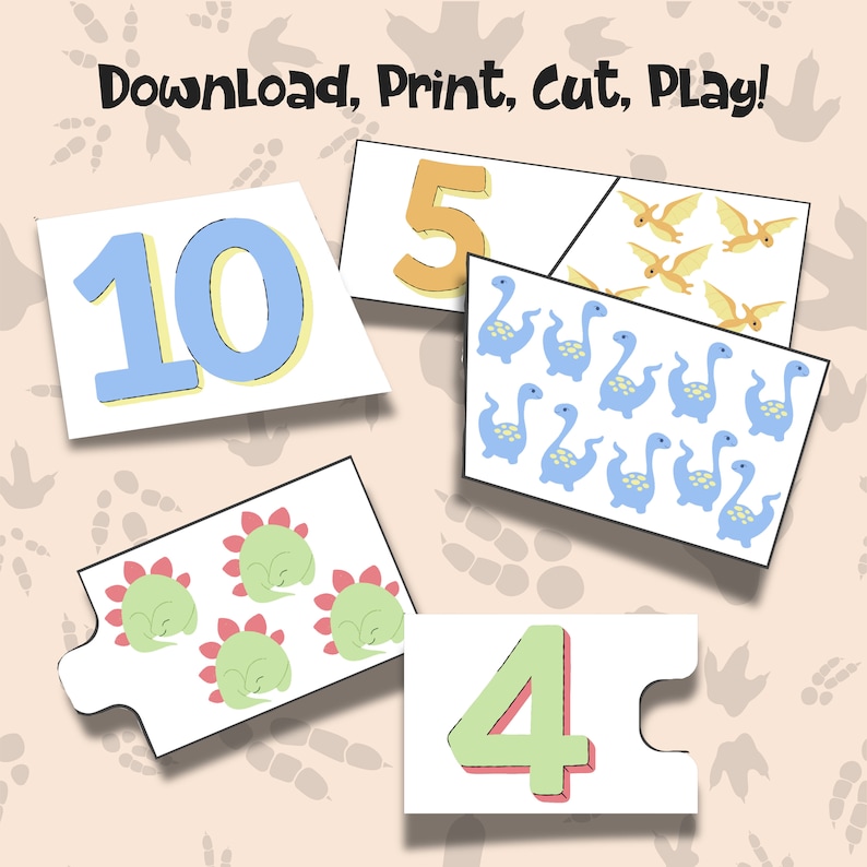 10 Dinosaur Number Puzzles - PDF Printable Files; Instant Download - Etsy