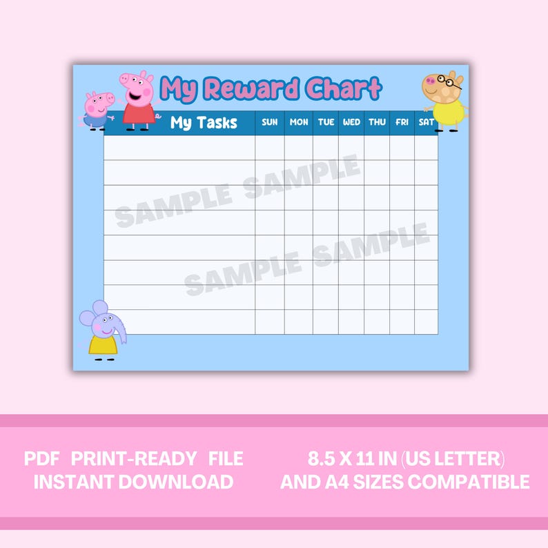Peppa Reward Chart PDF Printable File - Preschool, Kindergarten ...