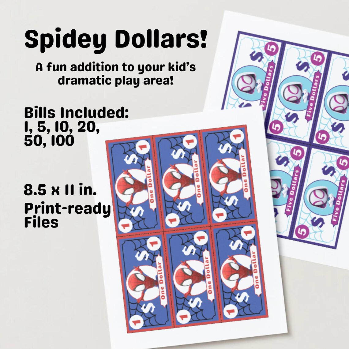 Pretend Play - Spidey Dollars! for Dramatic / Pretend Play Area! PDF ...