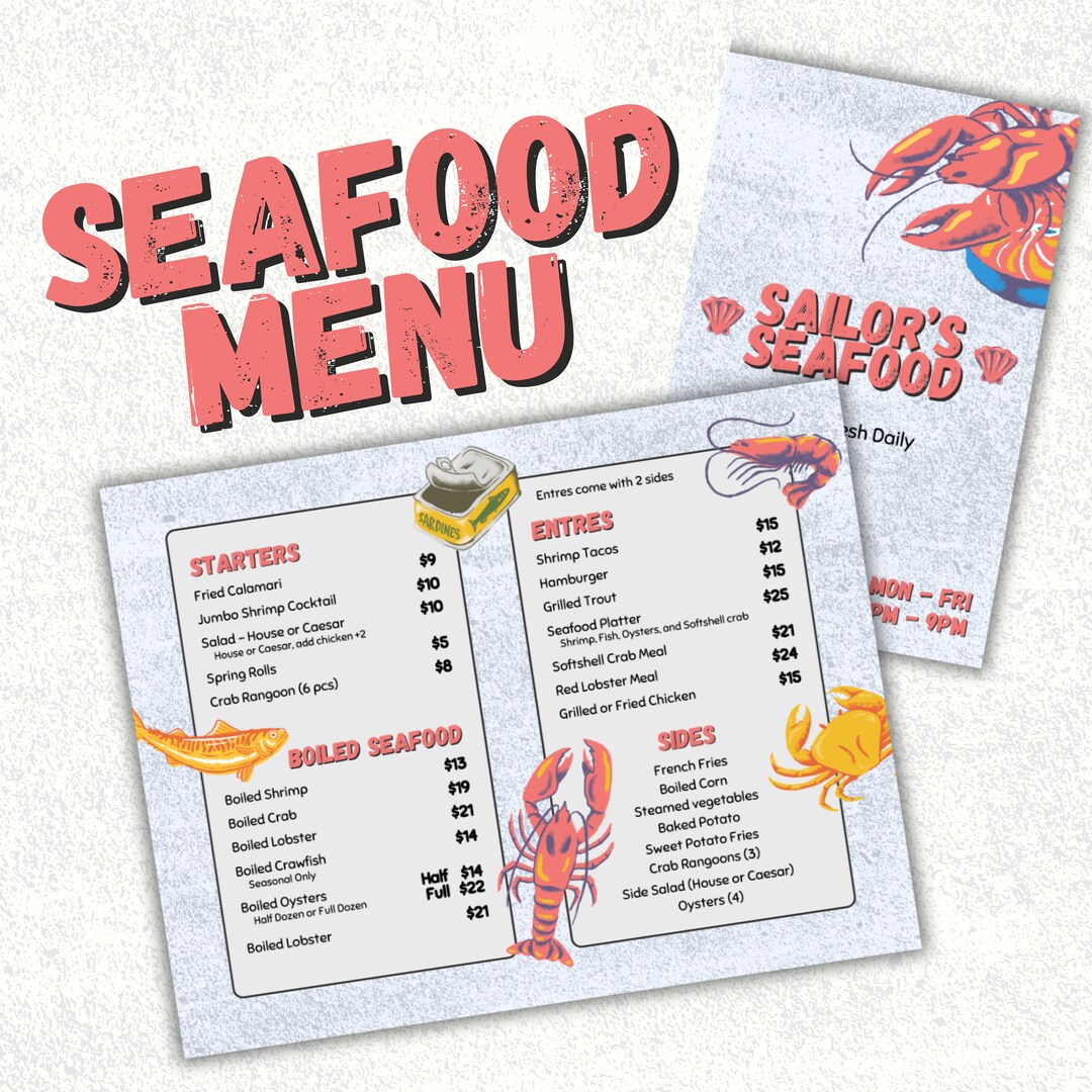 Sailor's Seafood Menu for Dramatic Pretend Play Area ; Preschool ...