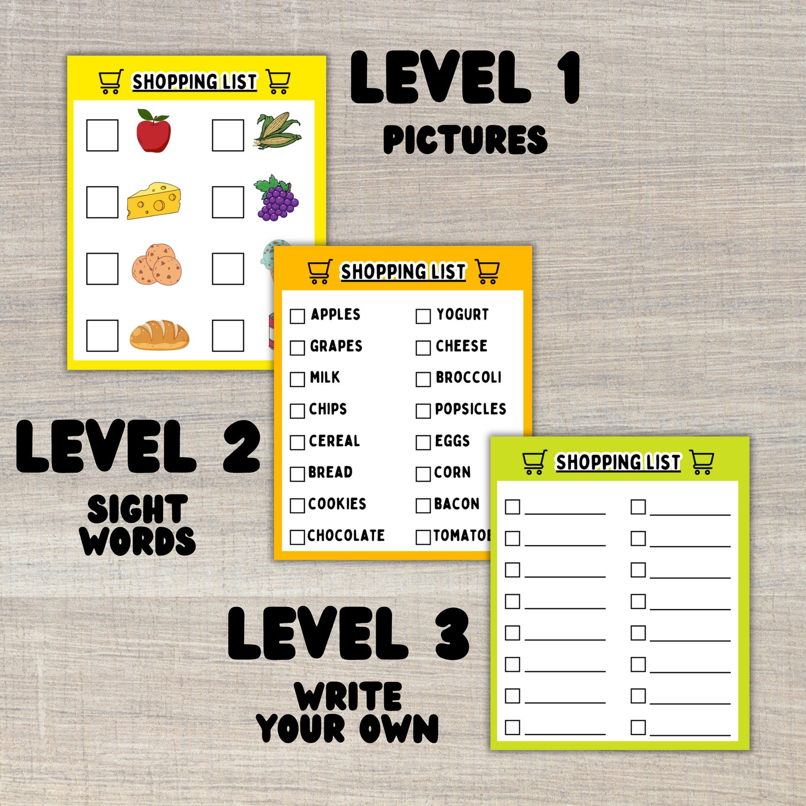 Shopping Lists for Dramatic Play or Lesson Plans; Use With Dry Erase ...