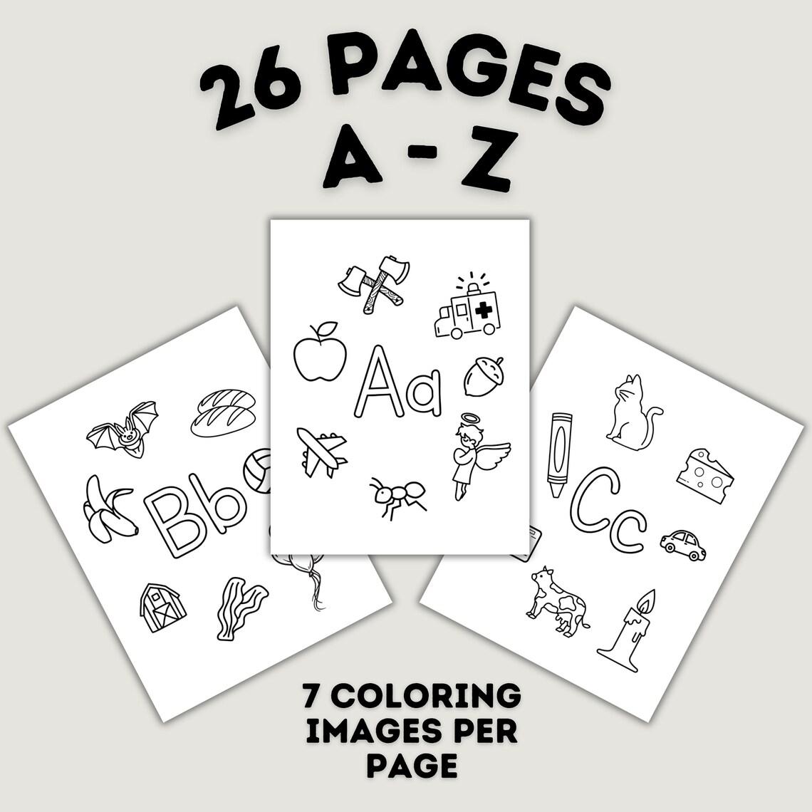 Alphabet Coloring Pages With Letters & Pictures - PDF Printable File - Etsy