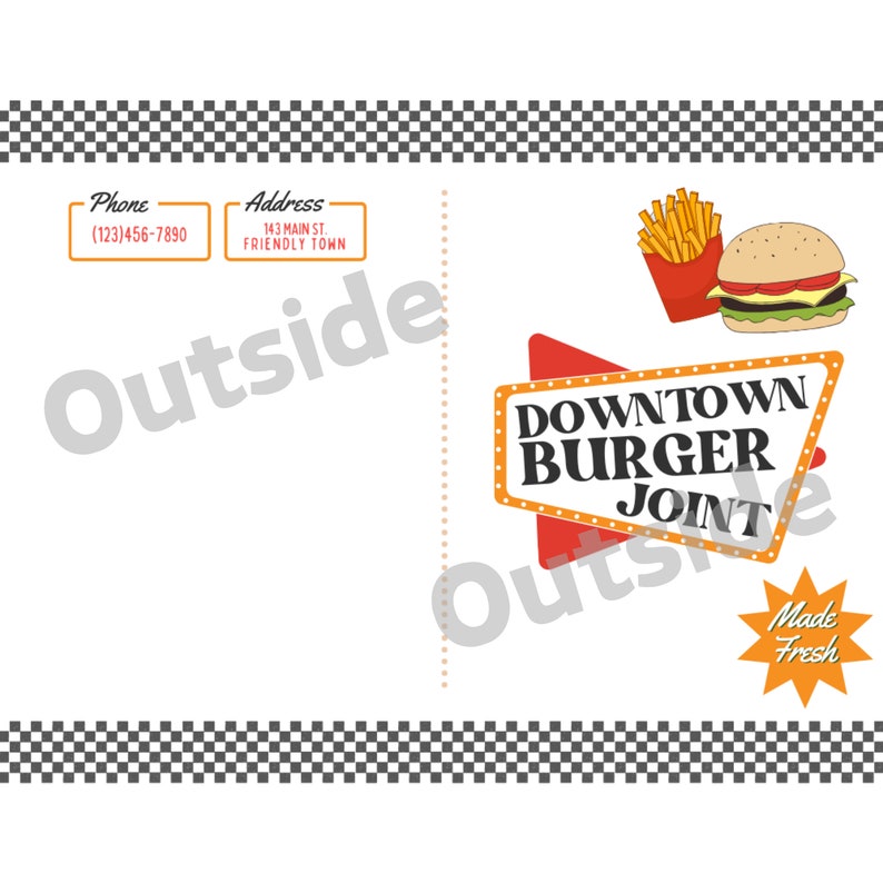 Downtown Burger Joint Menu for Dramatic / Pretend Play Area Preschool ...