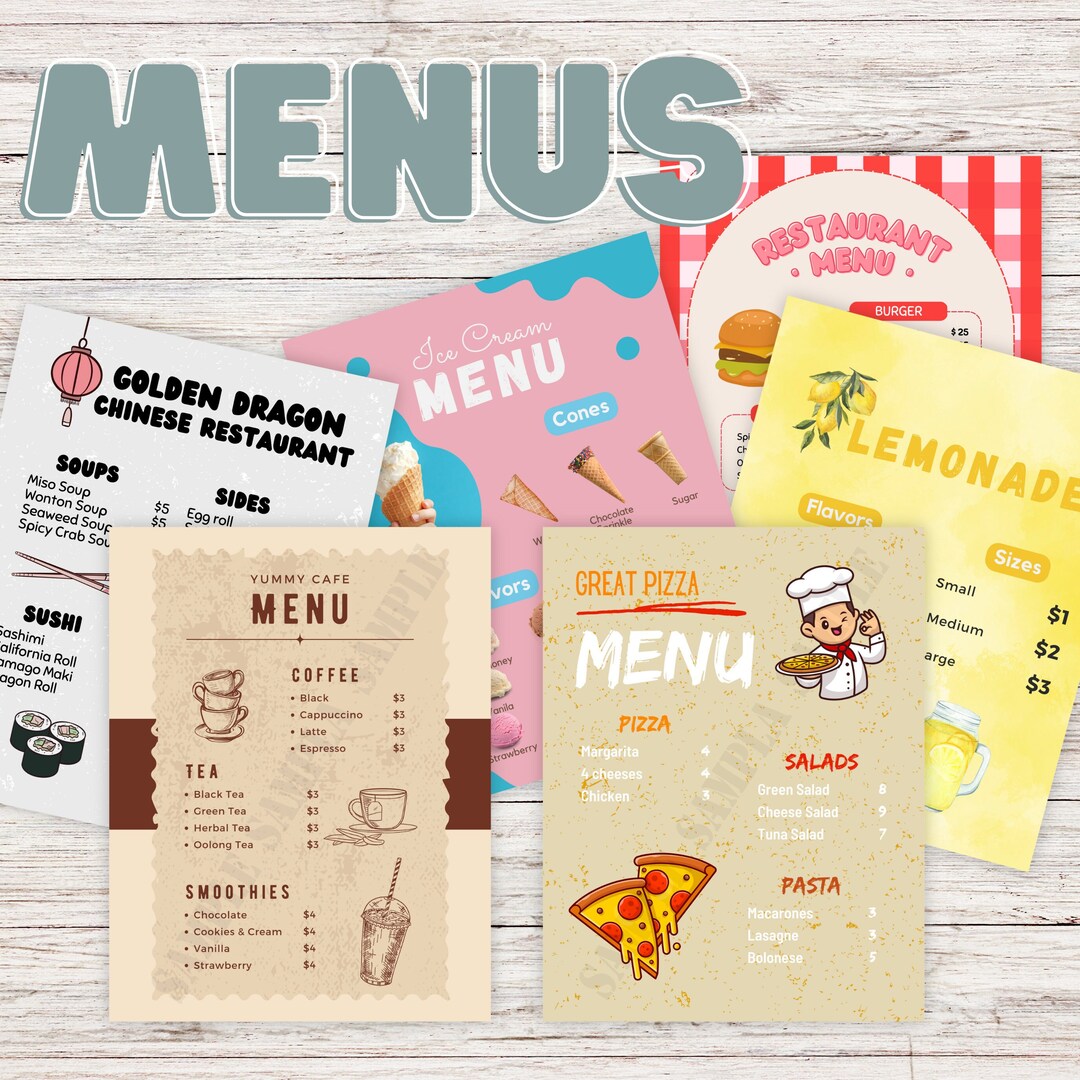 6 Menu BUNDLE for Dramatic Play Area - PDF Printable File - Etsy