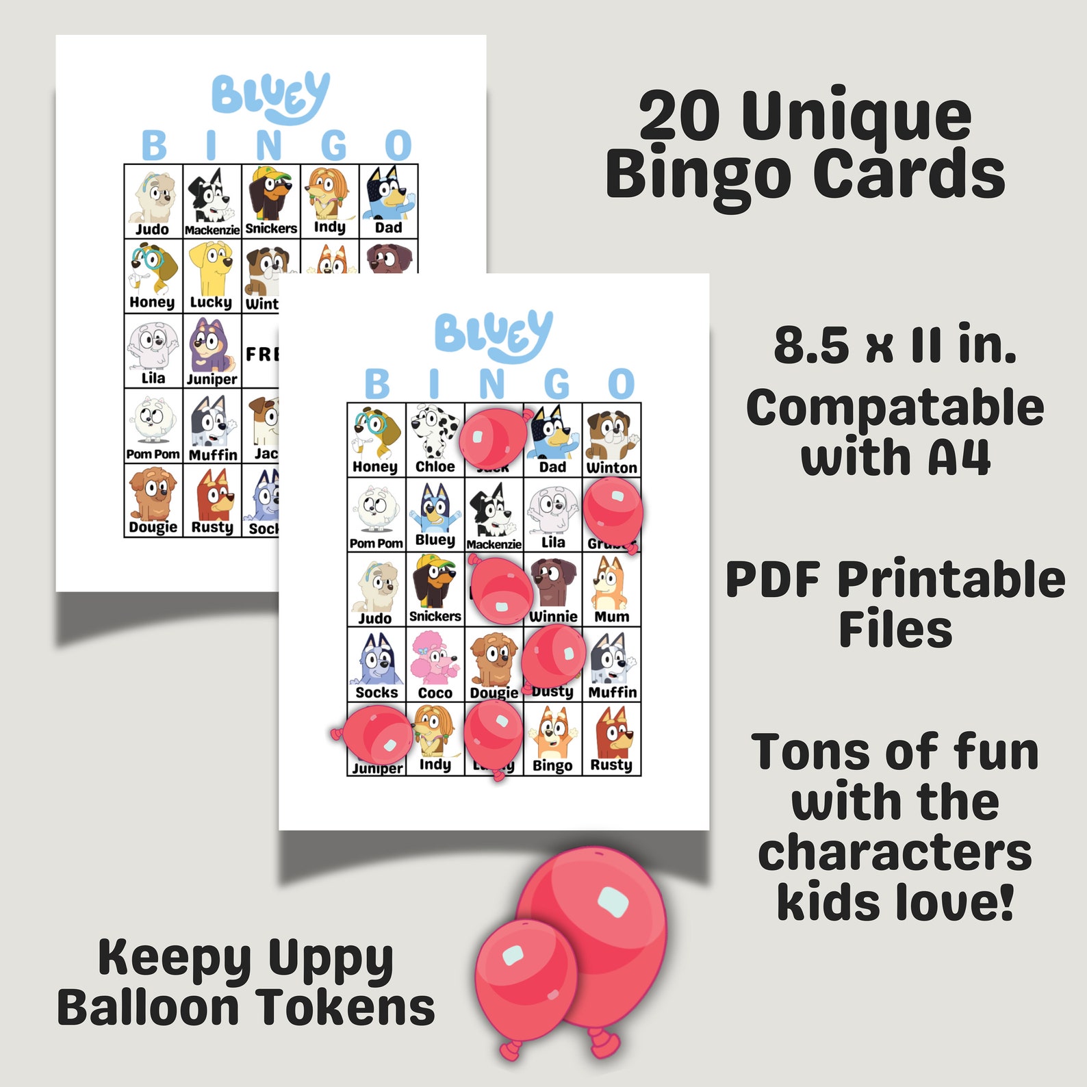 20 Unique Bluey Bingo Cards Preschool, Kindergarten, Elementary ...