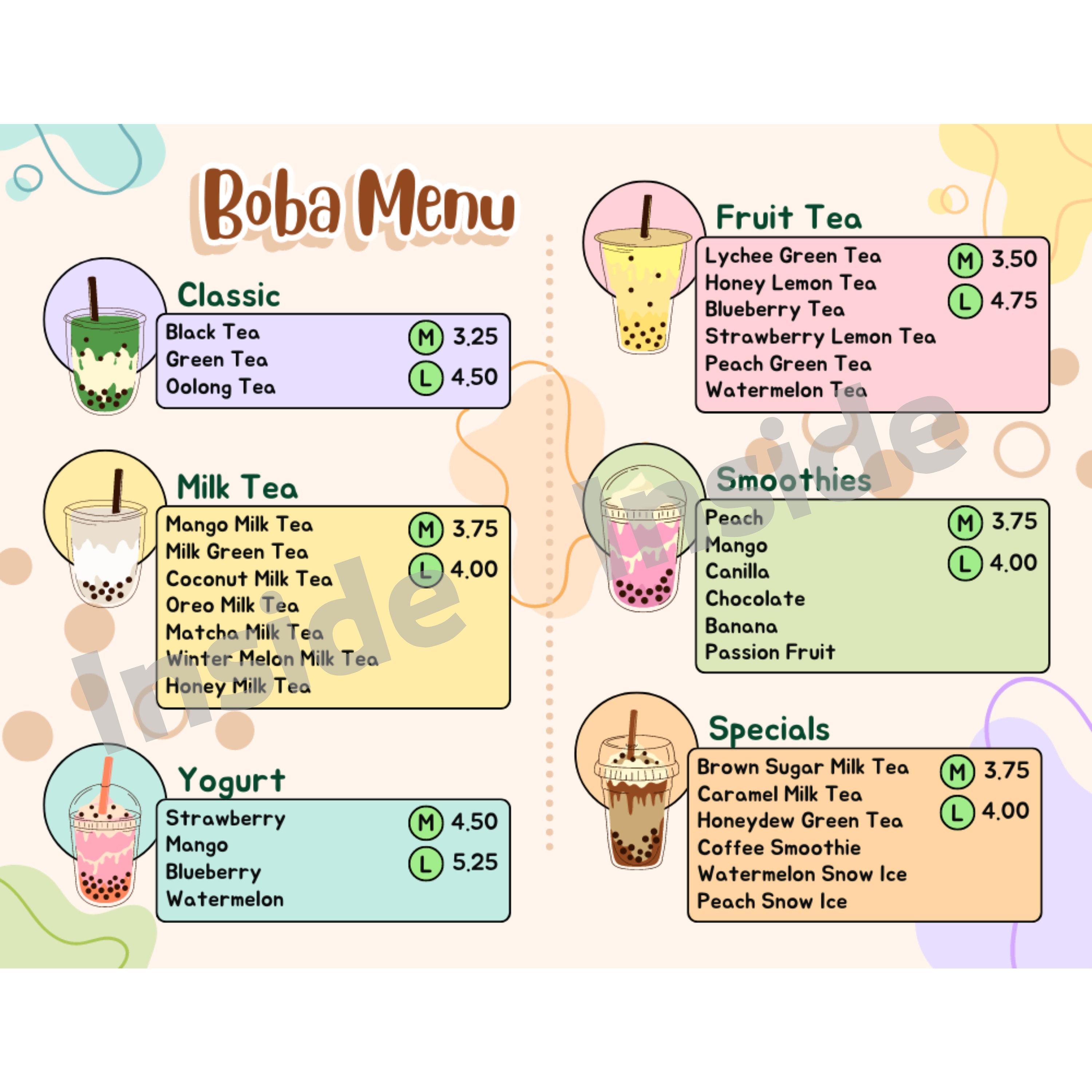 Boba Menu for Dramatic Play Area PDF Printable File - Etsy