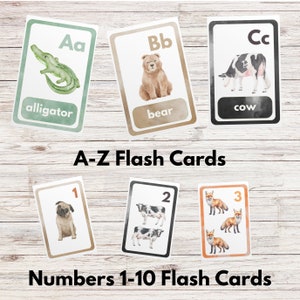 Watercolor Animal Alphabet & Numbers Flash Cards for Preschool and ...