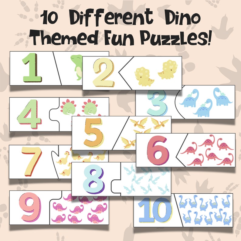 10 Dinosaur Number Puzzles - PDF Printable Files; Instant Download - Etsy