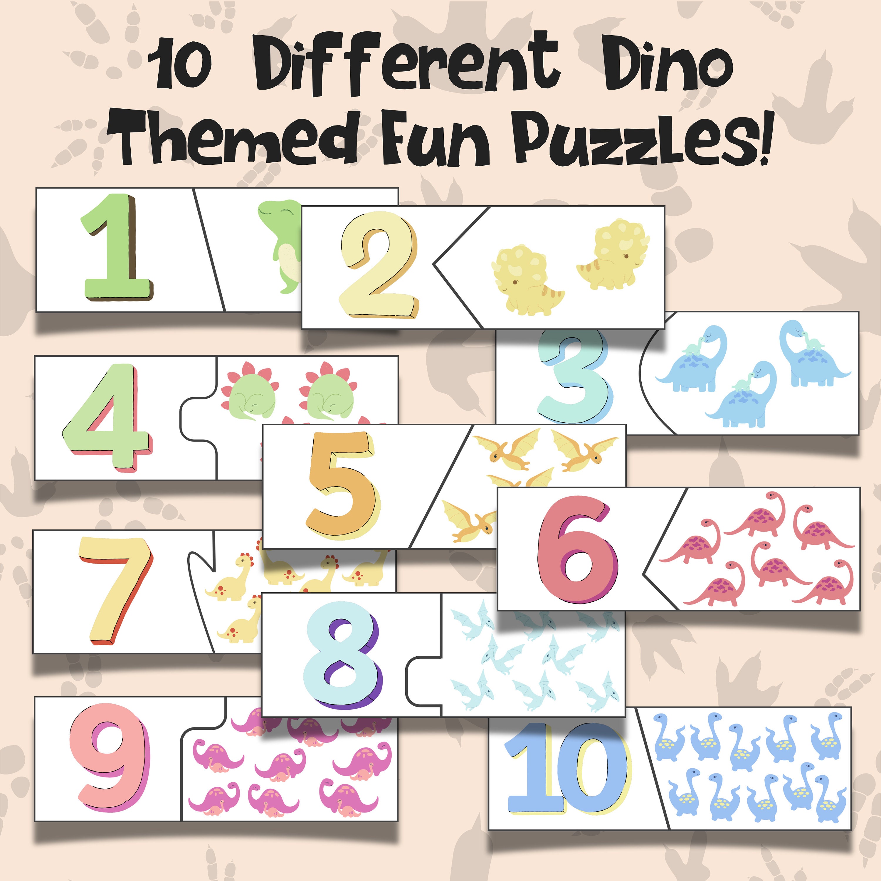 10 Dinosaur Number Puzzles - PDF Printable Files; Instant Download - Etsy