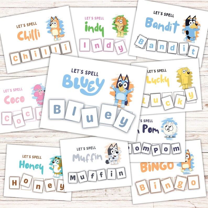 10 Bluey Names Spelling Activity for Kids, Perfect for Busy Book Kinder ...