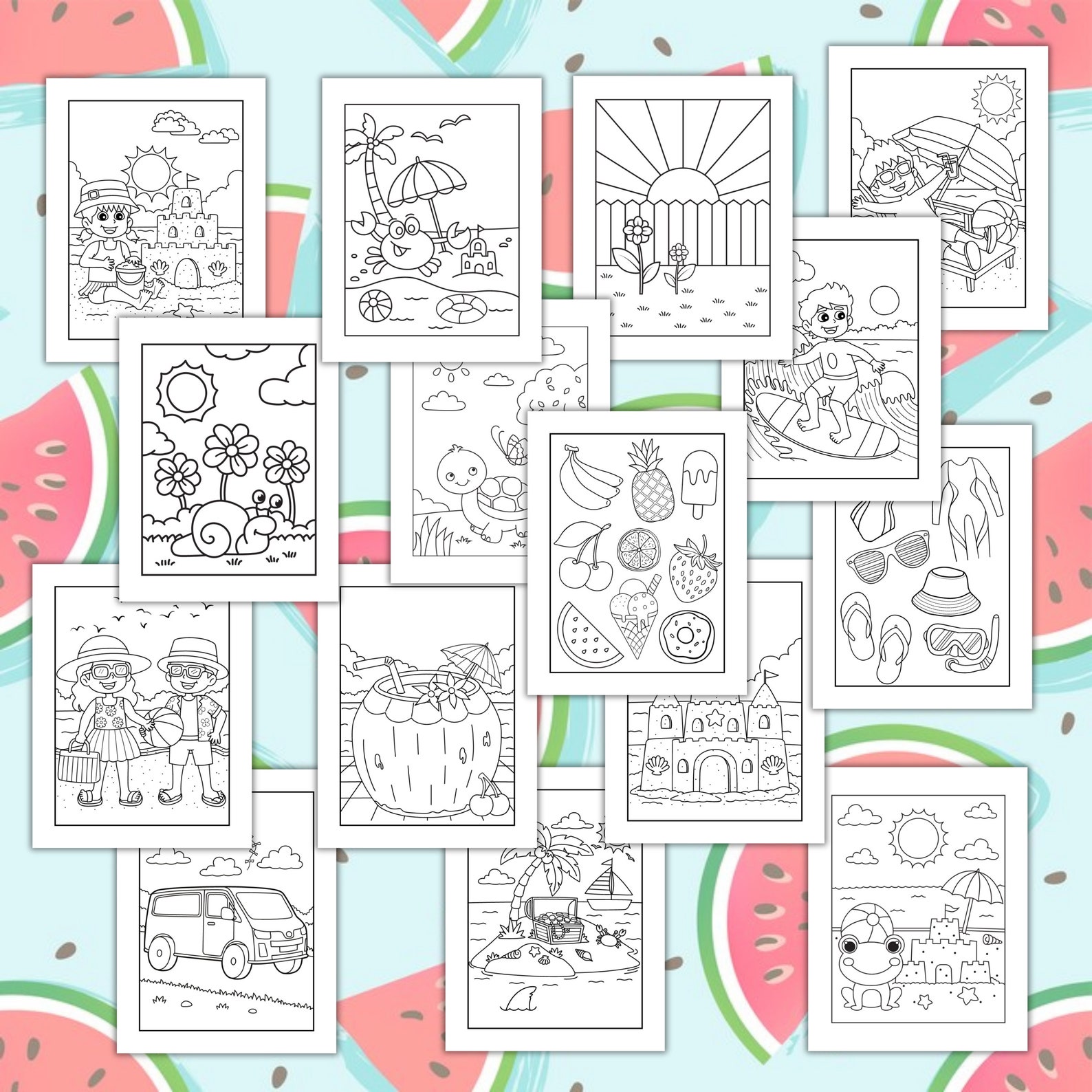 Summer Coloring Pages - PDF Printable File Download - Etsy