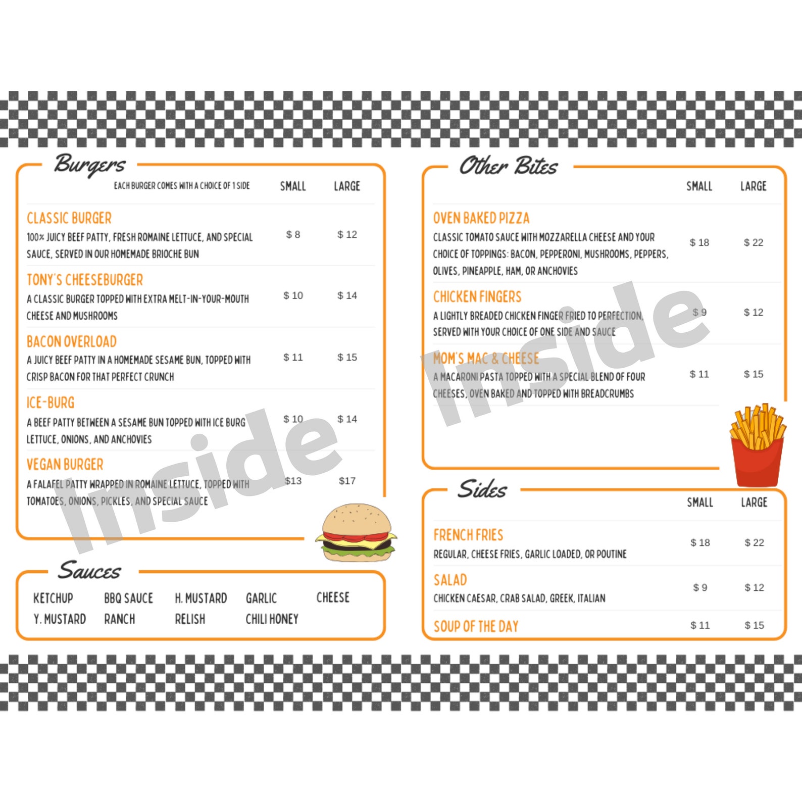 Downtown Burger Joint Menu for Dramatic / Pretend Play Area Preschool ...