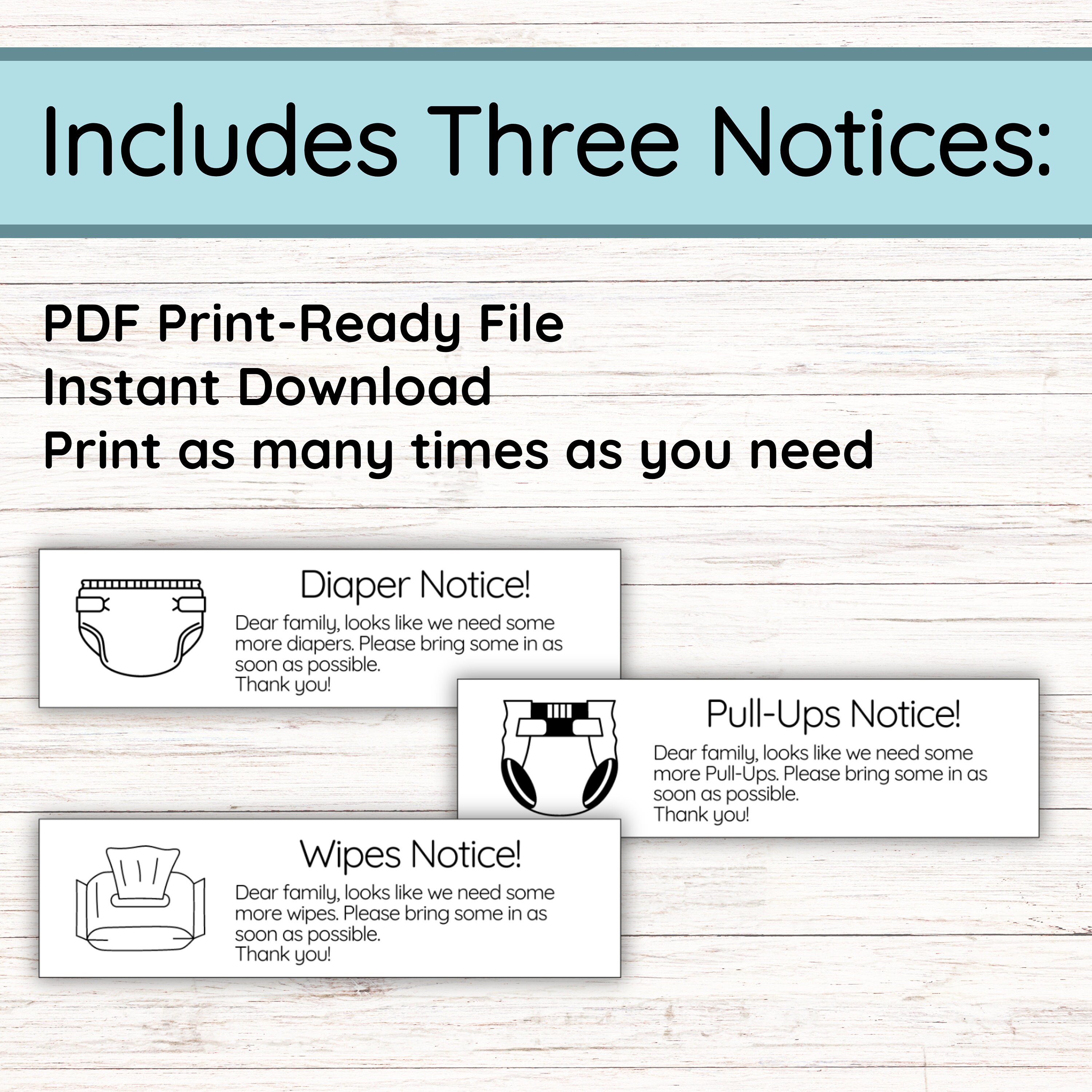 Childcare Diaper, Wipes, and Pull-up Notices for Your Classroom - Note ...