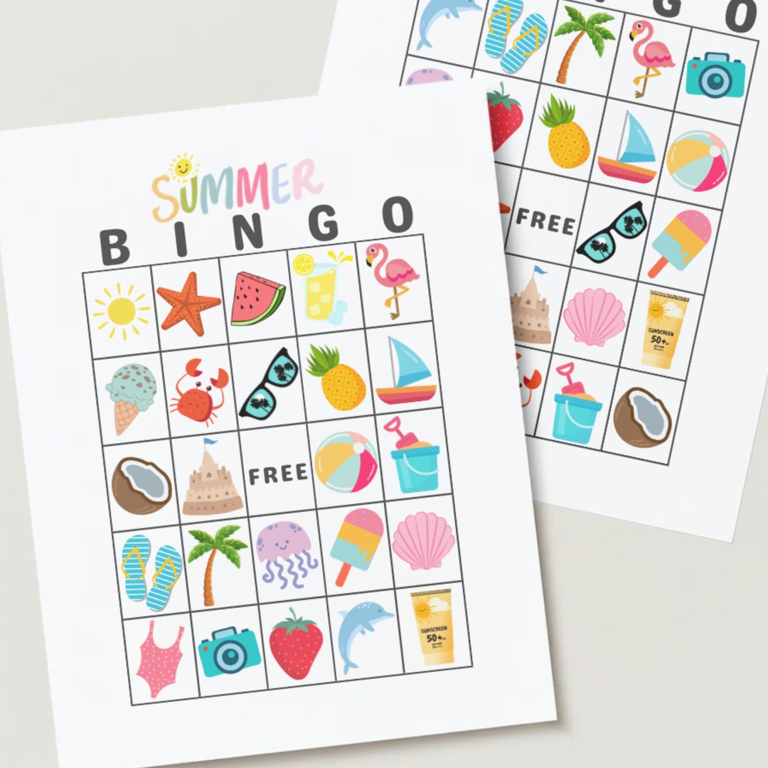 Summer Themed Bingo Cards - 20 Unique Designs for a Fun Game With the ...
