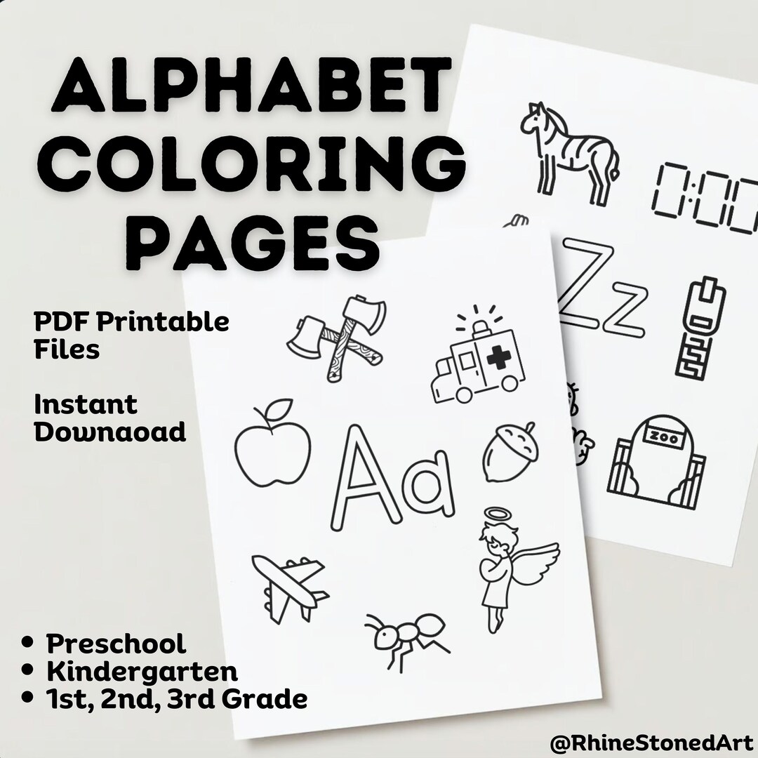 Alphabet Coloring Pages With Letters & Pictures - PDF Printable File - Etsy