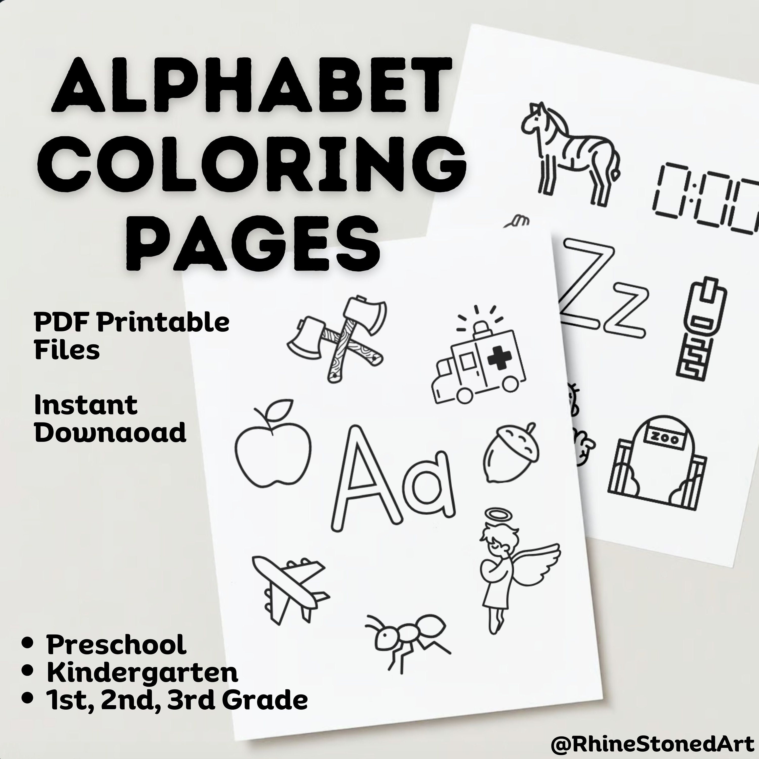 Alphabet Coloring Pages With Letters & Pictures - PDF Printable File - Etsy